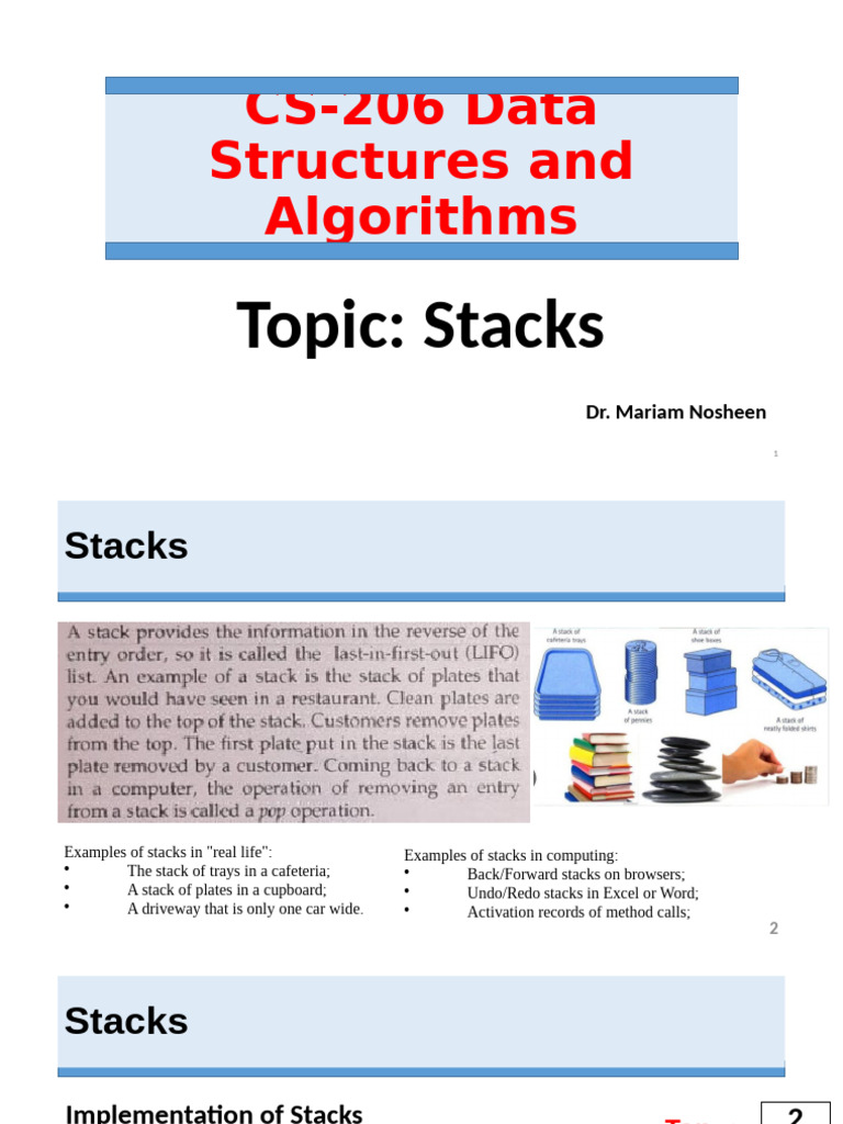 CS-206 Data Structures and Algorithms Lecture 6(Stacks) | PDF | Formal ... CS-206 Data Structures and Algorithms Lecture 6(Stacks) | PDF | Formal ...