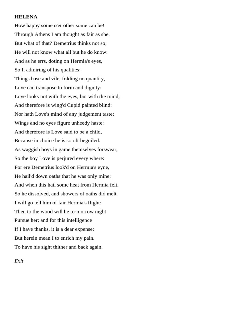Helena's Soliloquy on Love's Blindness | PDF