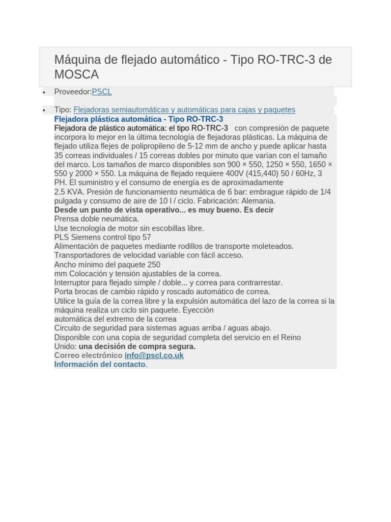 Flejadora Mosca Ro TCR 3 | PDF