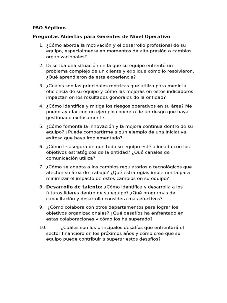 Cuestionario Gerencia Nivel Operativo | PDF