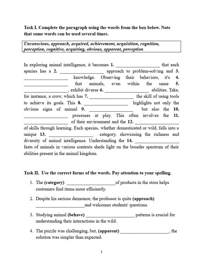 Animal Intelligence and Cognition Exercises | PDF