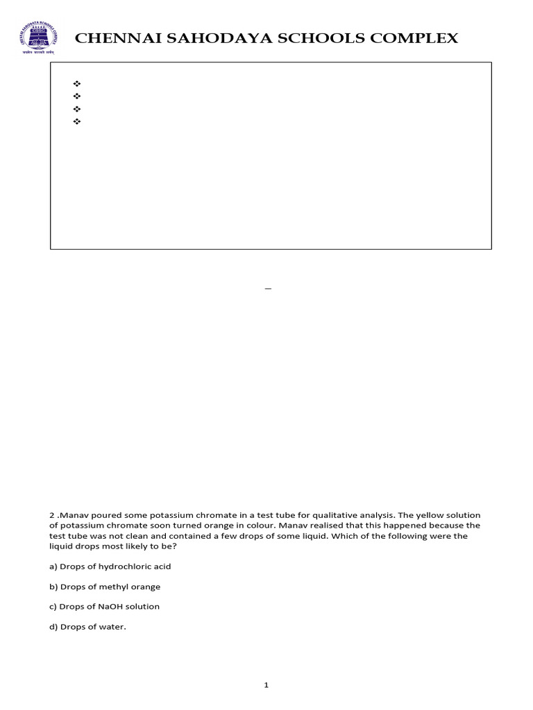 QP - CSSC - CHEM - SET 2 | PDF | Amine | Coordination Complex