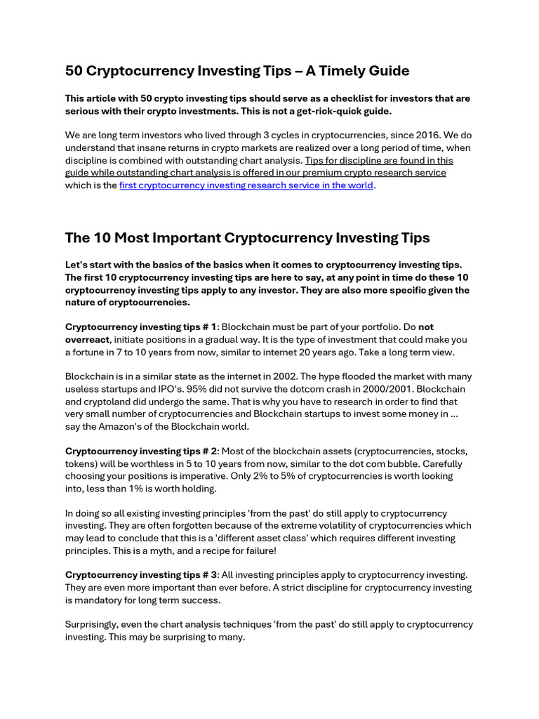 50 Essential Cryptocurrency Investing Tips | PDF | Investing ...