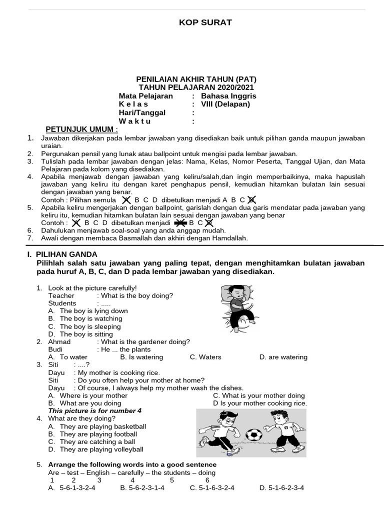 SOAL PAT B. ING 8 TP 2021 2022 | PDF