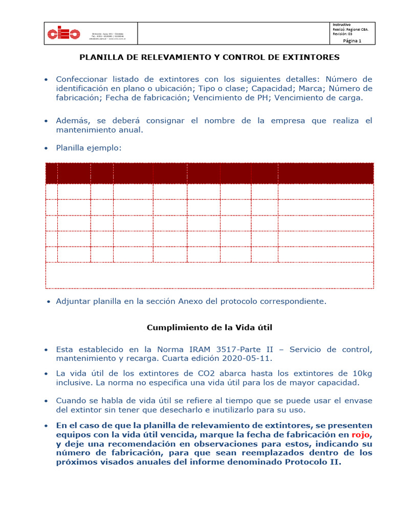 Requisitos Planilla Relev Extintores - 03 - 2024 | PDF
