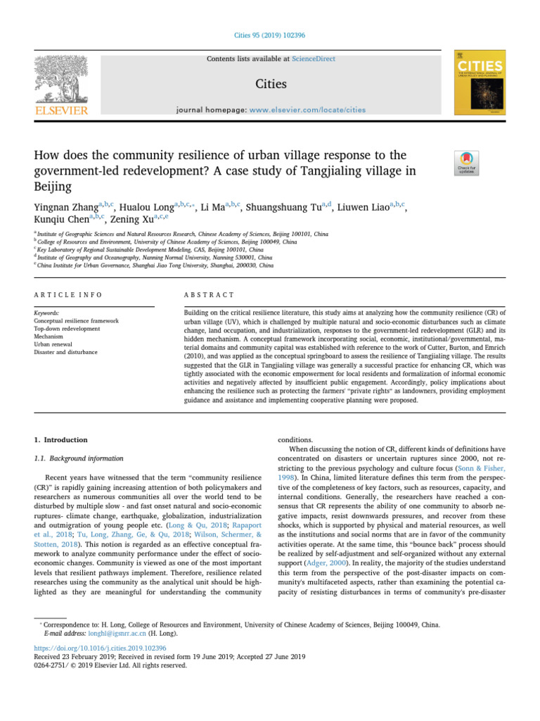 How Does The Community Resilience of Urban Village Response To The ...