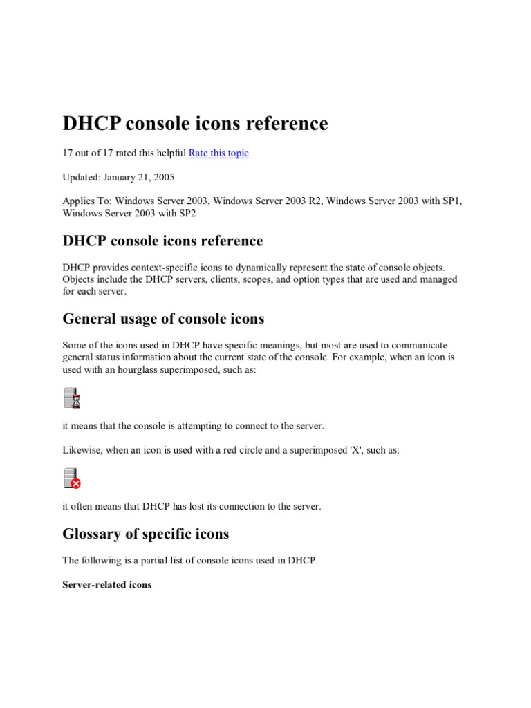 DHCP Console Icons Reference | PDF | Computers