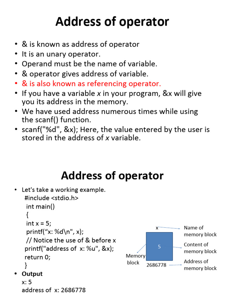 address of operator in C | PDF | Pointer (Computer Programming) | Integer (Computer Science)