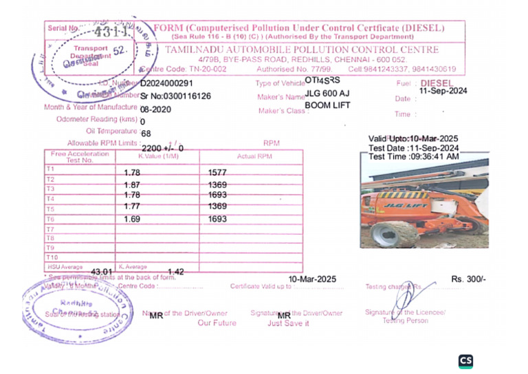 Pollution Certificate JLG600Aj | PDF