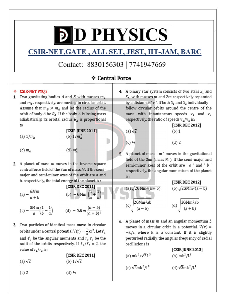 Central Force | PDF | Orbit | Force
