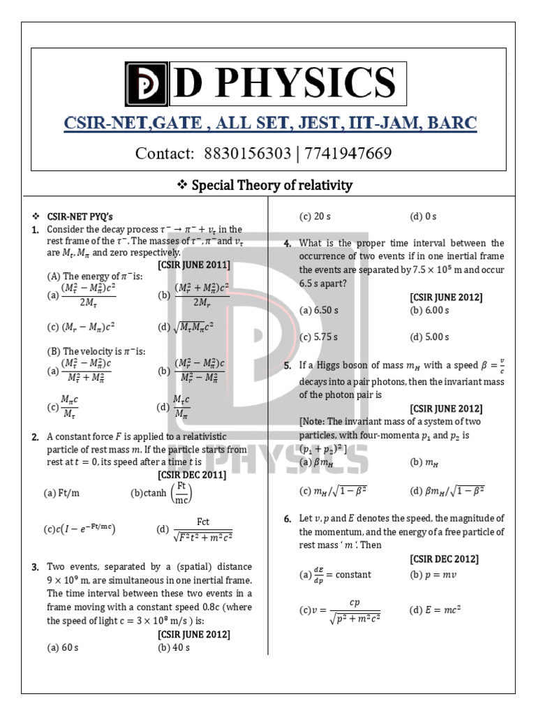 Special Theory of Relativity (1) | PDF | Mass | Spacetime