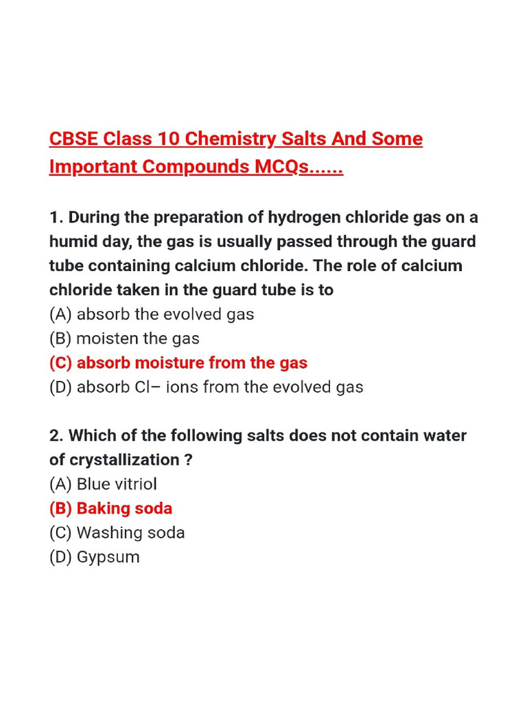 MCQ 6 Acid Base and Salts | PDF