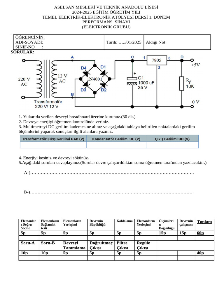 TEEA 1.Performans Elektronik 24-25 | PDF