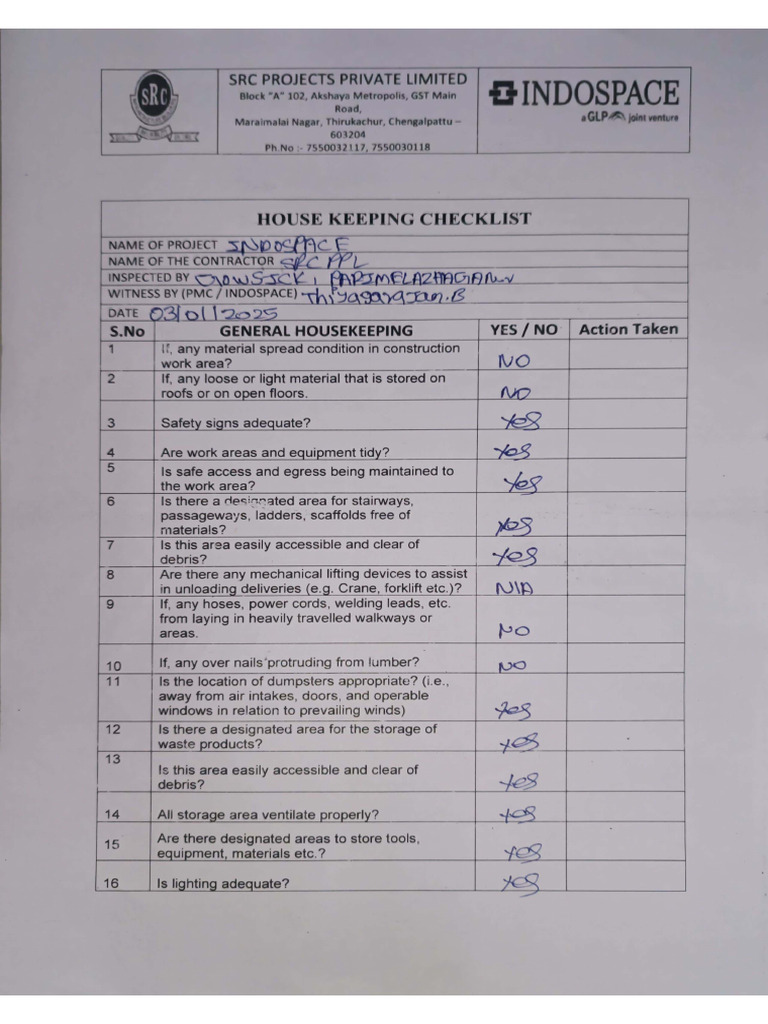 Housekeeping Checklist done by SRC PPL | PDF