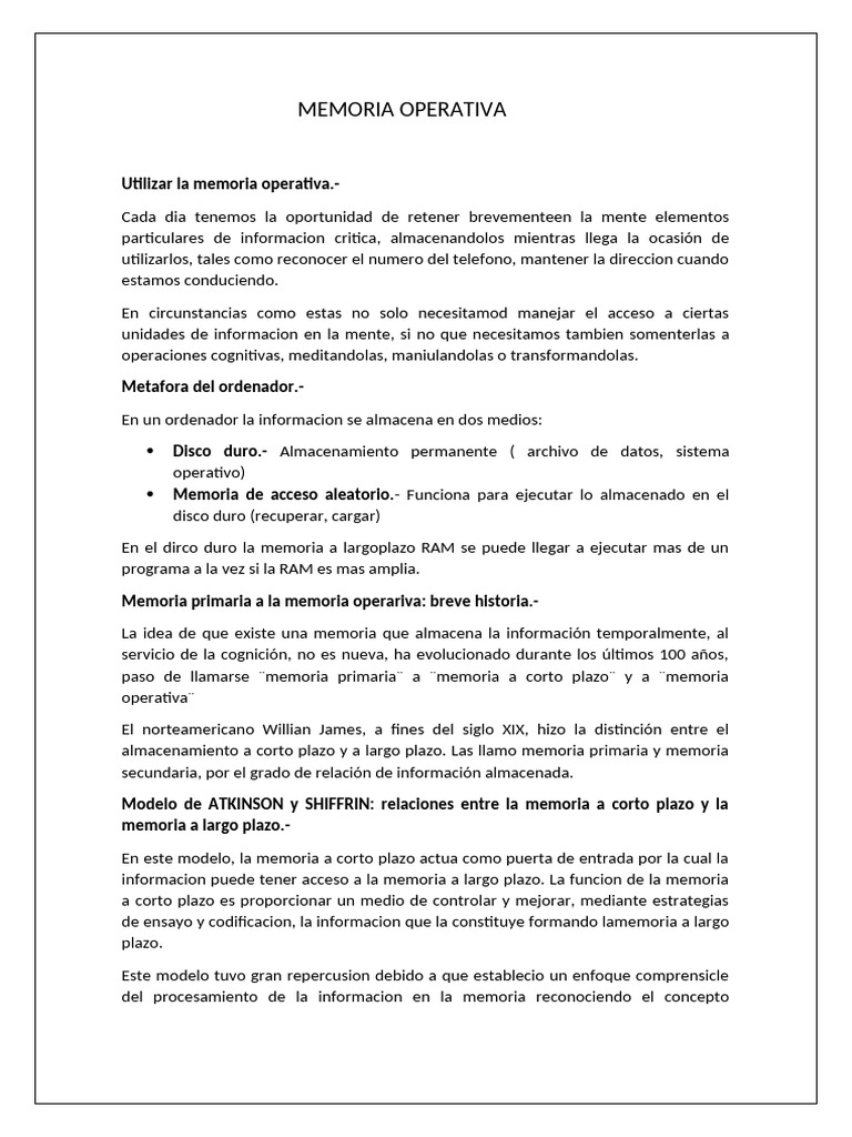 Qué es la memoria operativa | PDF | Memoria | Neurociencia