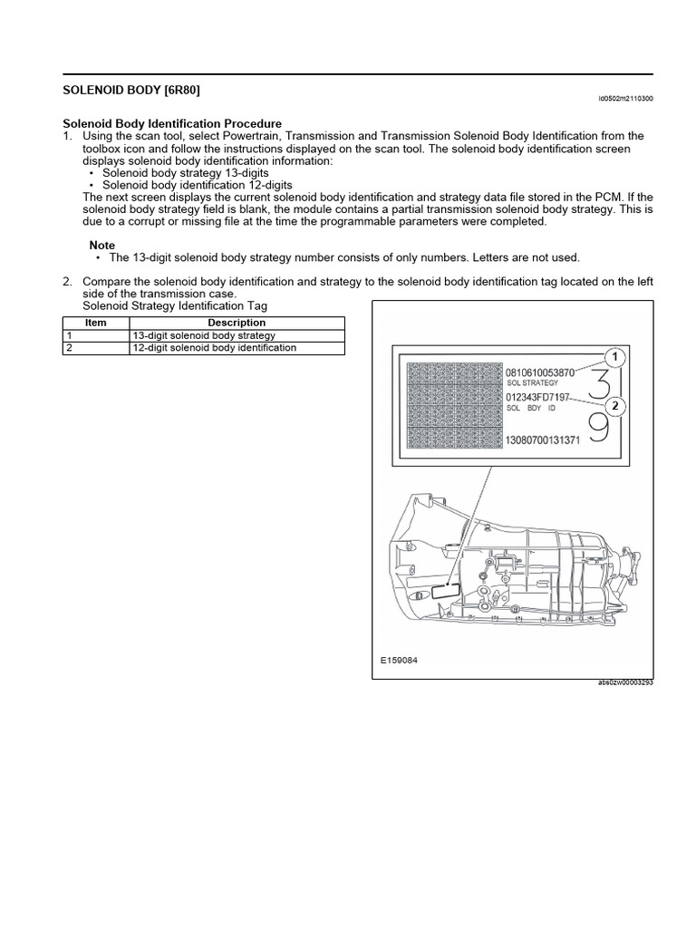 BT50 UP ATX 6R80 Solenoid Valve Body Identification Strategy Procedure ...