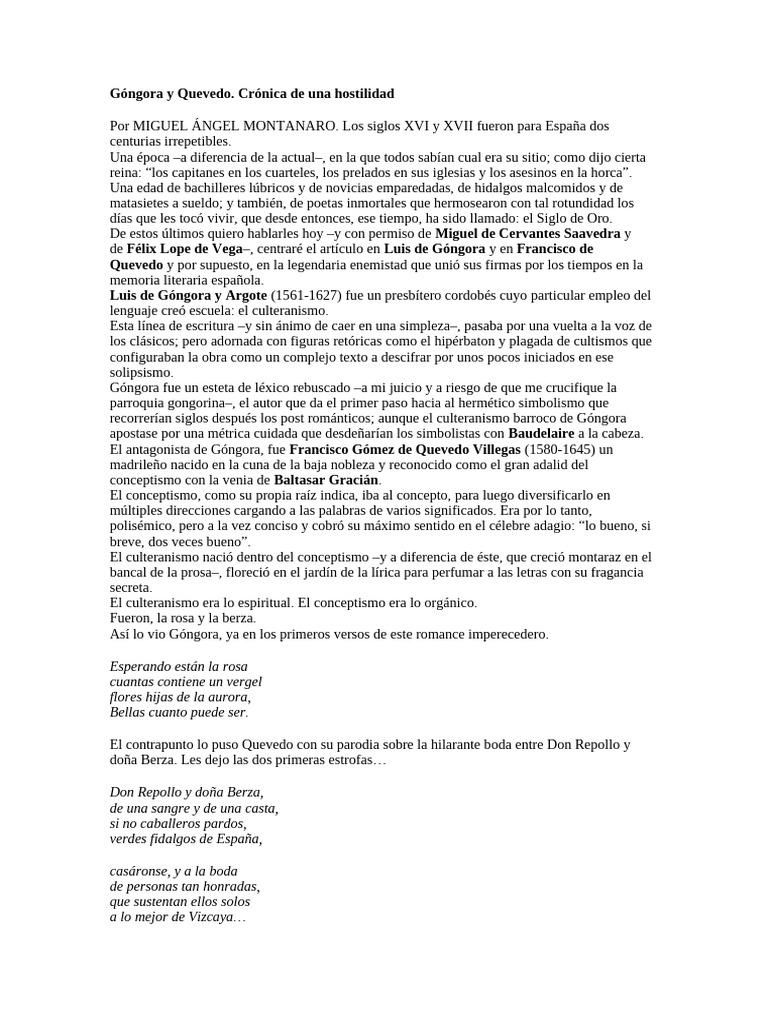 Góngora y Quevedo: Rivalidad Literaria | PDF
