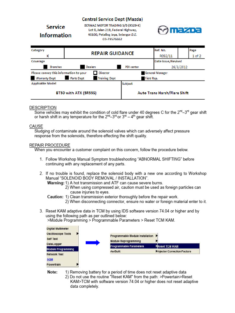 Cold Flare and Harsh Shifting Repair Guide | PDF