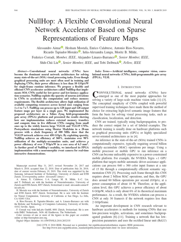 NullHop A Flexible Convolutional Neural Network Accelerator Based On Sparse Representations of ...