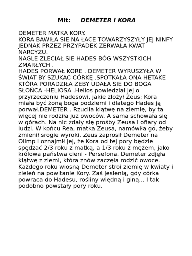 Demeter I Kora Mit | PDF