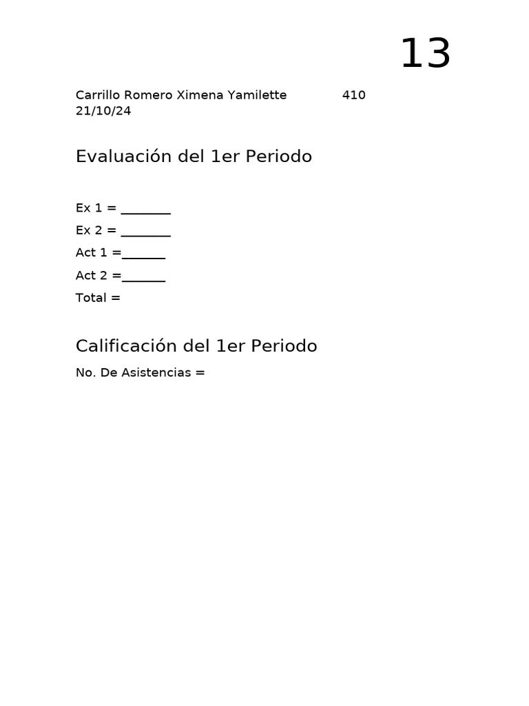 Evaluación 1er Periodo Escolar | PDF