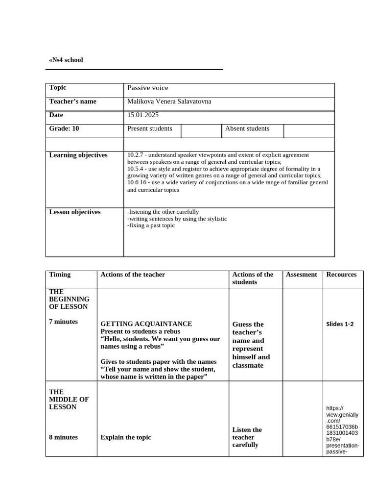 Teaching Passive Voice in Grade 10 | PDF | Linguistic Typology | Languages