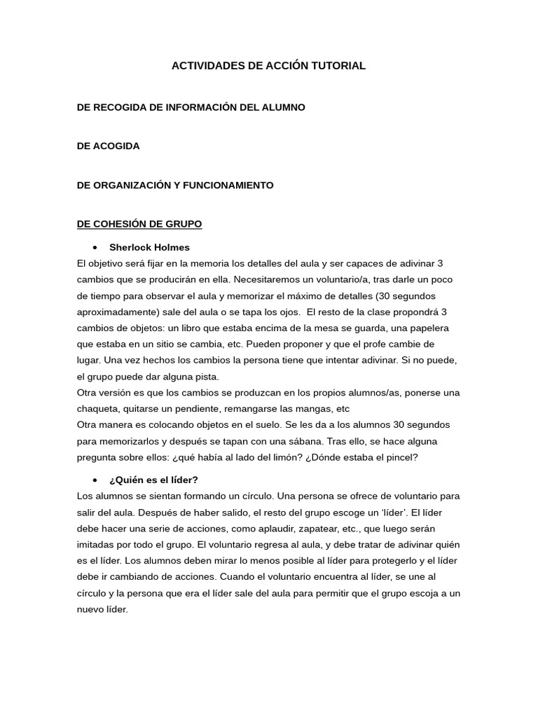 Actividades de Acción Tutorial | PDF
