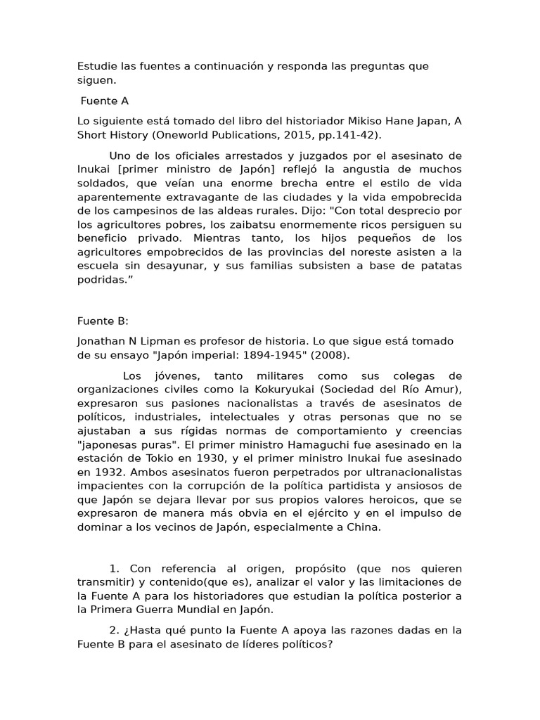 Situación Política de Japón Antes 1930 Fuentes A y B | PDF | Japón ...