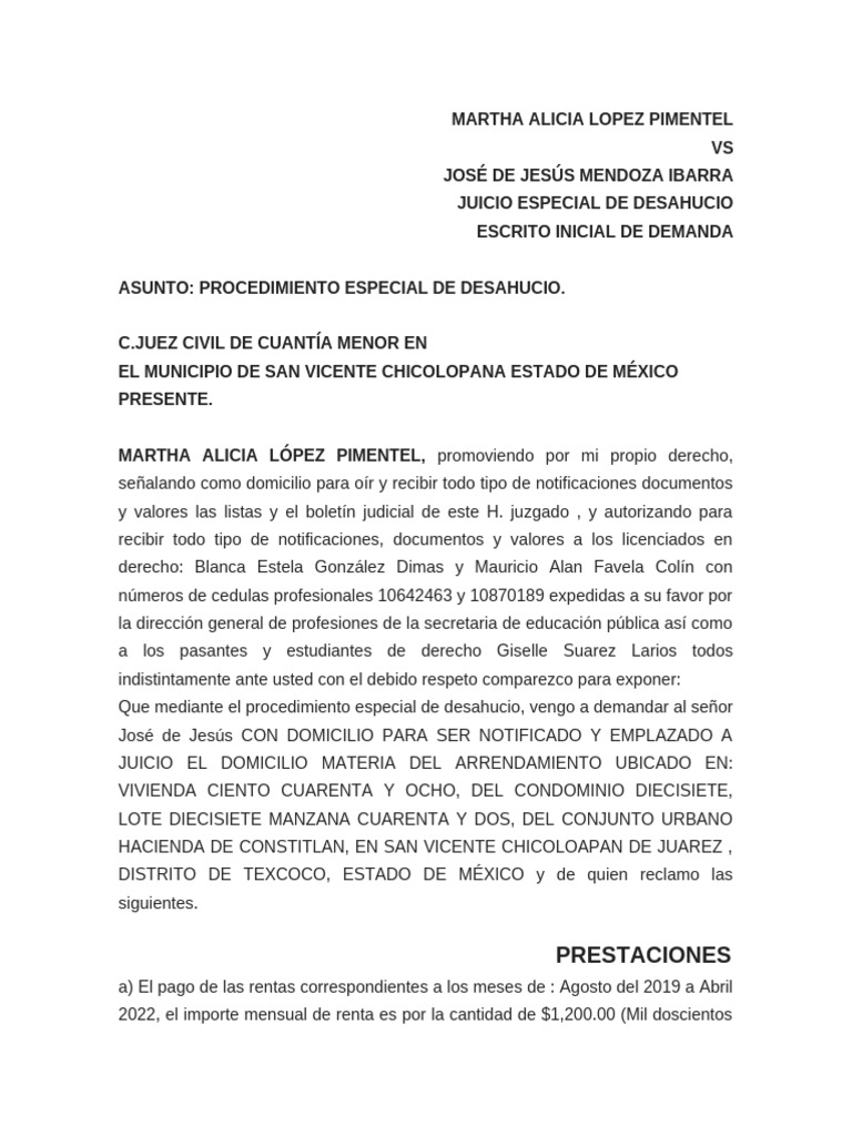 Martha Alicia Lopez Pimentel | PDF | Demanda judicial | Desalojo