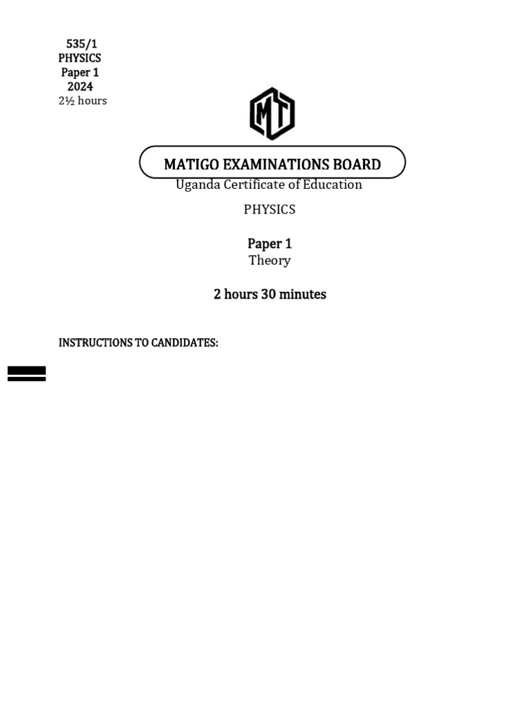 Matigo Mocks 2024 Uce Phy PP1 | PDF | Water | Electricity