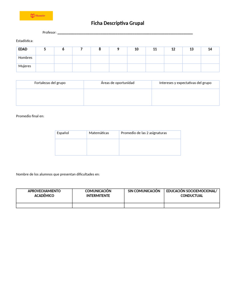 Diagnóstico Grupal Formato 2021-2022 | PDF