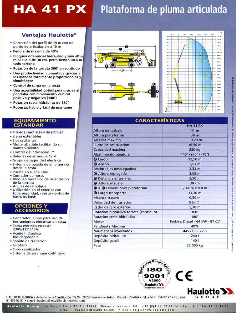 Plataforma Haulotte Articulada HA41PX Ficha | PDF