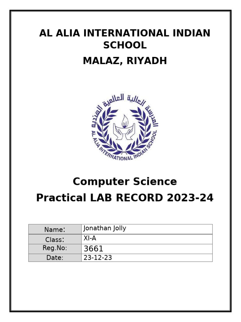 Class 11 Computer Science Practical Record | PDF | String (Computer ...