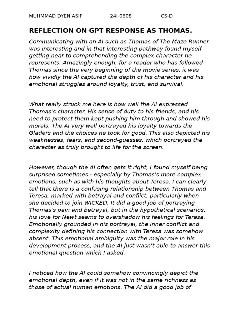 Reflection On GPT Response As Thomas | PDF | Artificial Intelligence ...