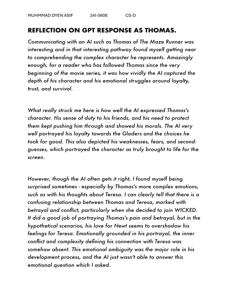 Reflection On GPT Response As Thomas | PDF | Artificial Intelligence ...