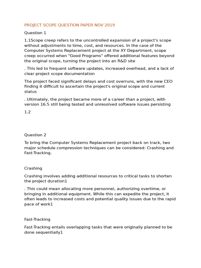 Project Scope Answers For Exam | PDF | Project Management | Business