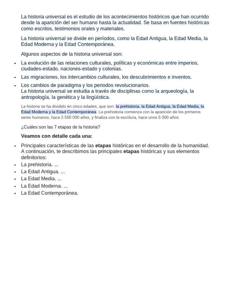 Etapas de la Historia Universal | PDF