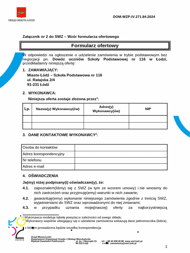Załącznik NR 2 - Formularz Ofertowy | PDF