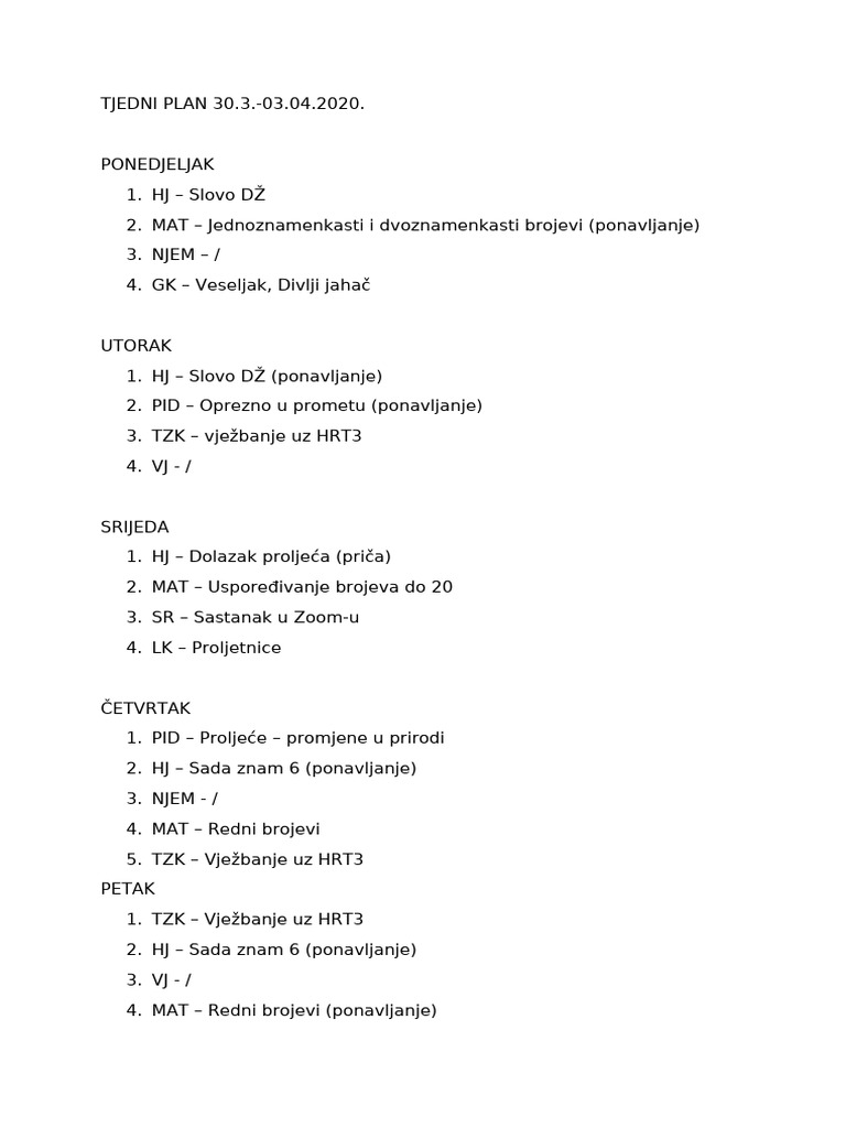 Tjedni Plan 3 | PDF