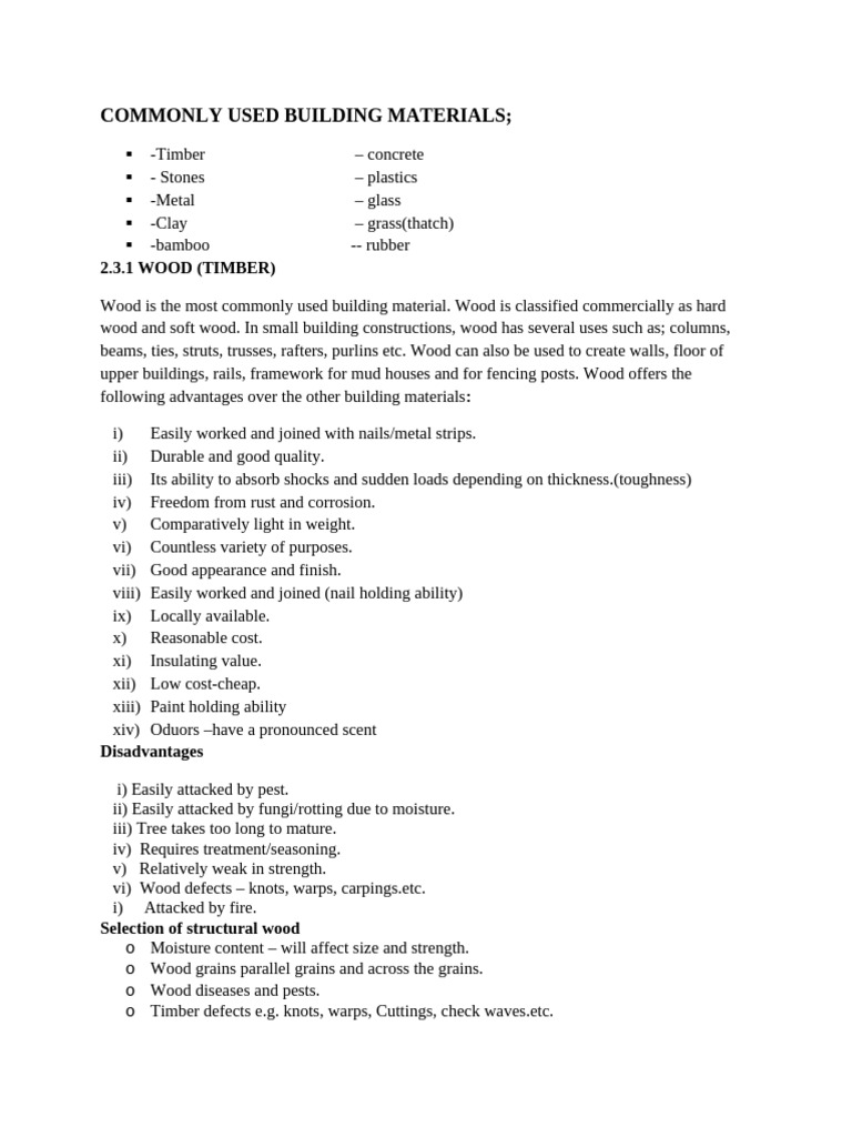 Commonly Used Building Materials | PDF | Concrete | Wood