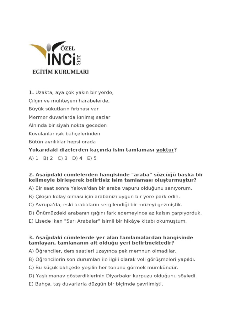 Tamlama Sorulari | PDF