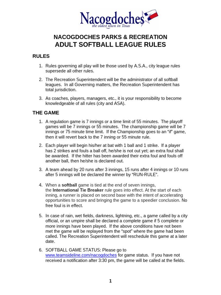 Adult Sb Rules Pdf Baseball Field Batting Baseball
