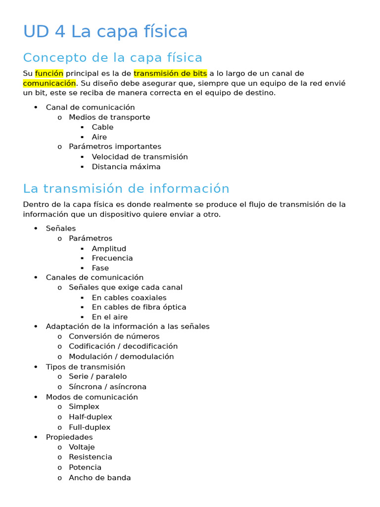 Capa Física: Medios y Transmisión de Datos | PDF | Cable coaxial ...