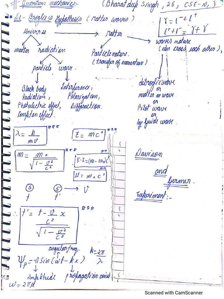 Quantum Mechanics Notes BTECH | PDF