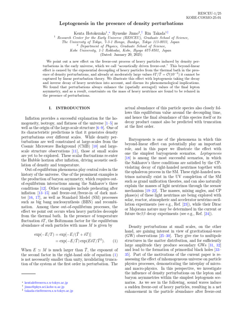 Leptogenesis in The Presence of Density Perturbations | PDF | Neutrino | Inflation (Cosmology)
