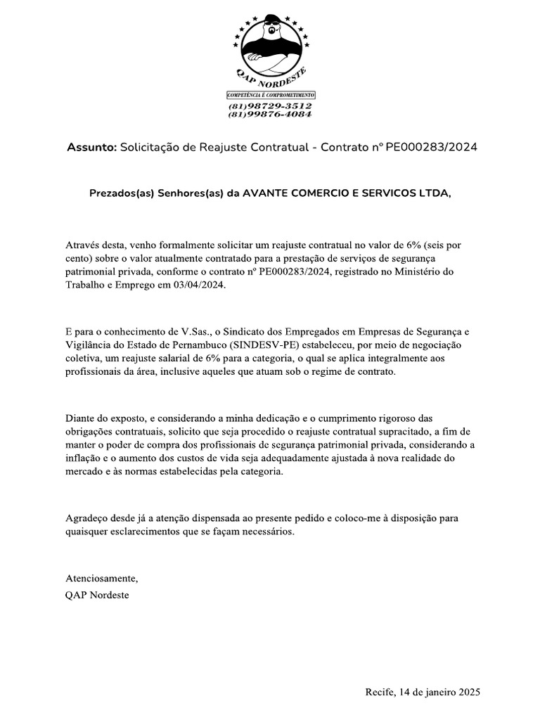 Solicitação de Reajuste Contratual | PDF