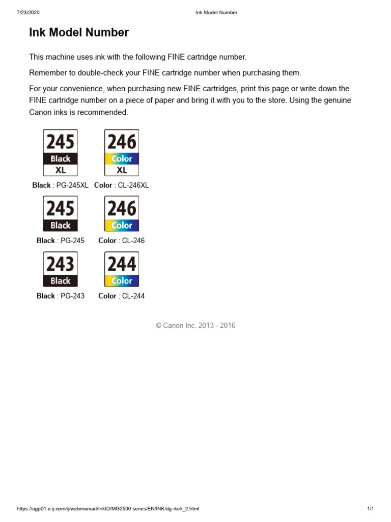 Canon Ink Model Numbers Guide | PDF