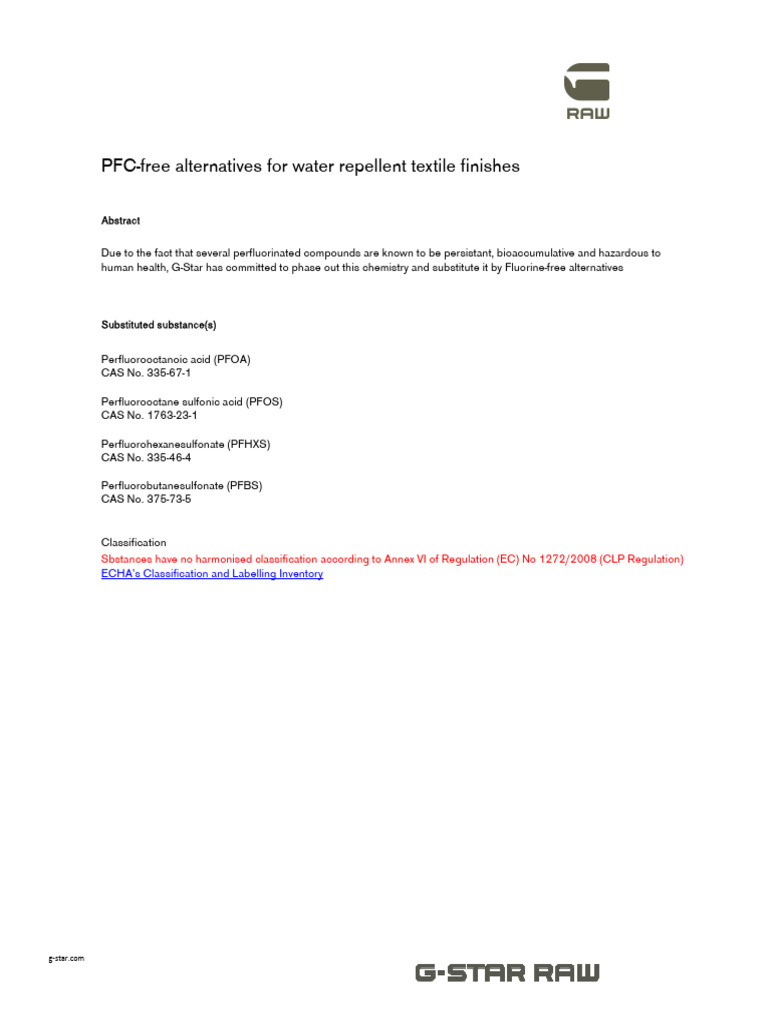 PFC-free Alternatives for Water Repellent Textile Finishes Tcm23-5554 ...