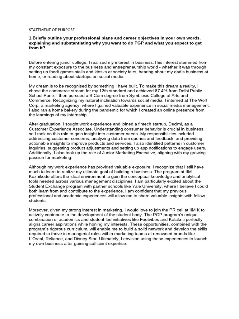 nmims SOP | PDF | Marketing | Creativity