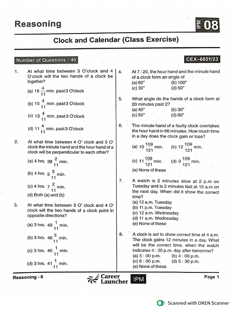 Ipm Reasoning #08 Clock and Calendar | PDF